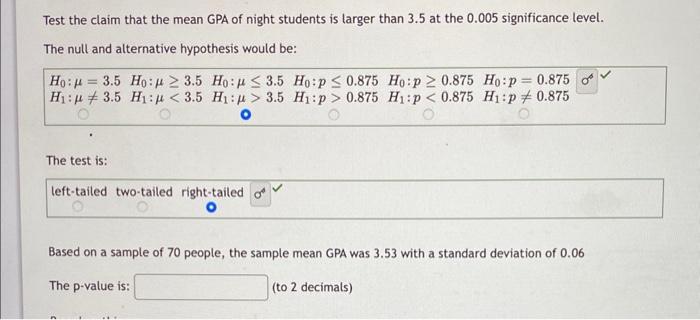 Solved Based on a sample of 70 people, the sample mean GPA | Chegg.com