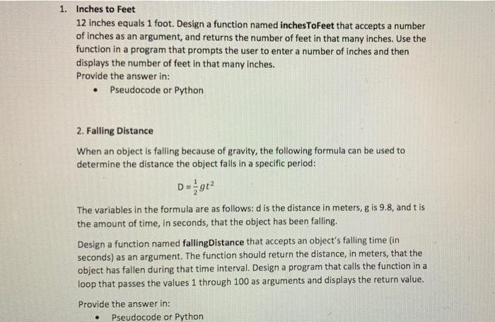Solved 1. Inches to Feet 12 inches equals 1 foot. Design a | Chegg.com