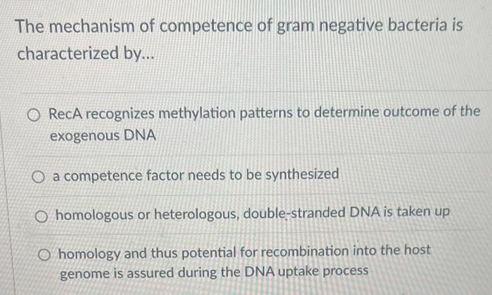 Solved The mechanism of competence of gram negative bacteria | Chegg.com