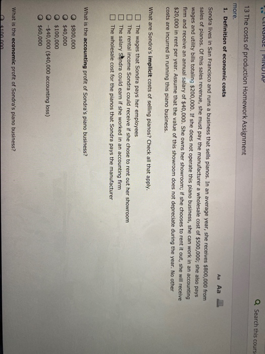 Solved CENGAGE MINDIAP Q Search this cours 13 The costs of | Chegg.com