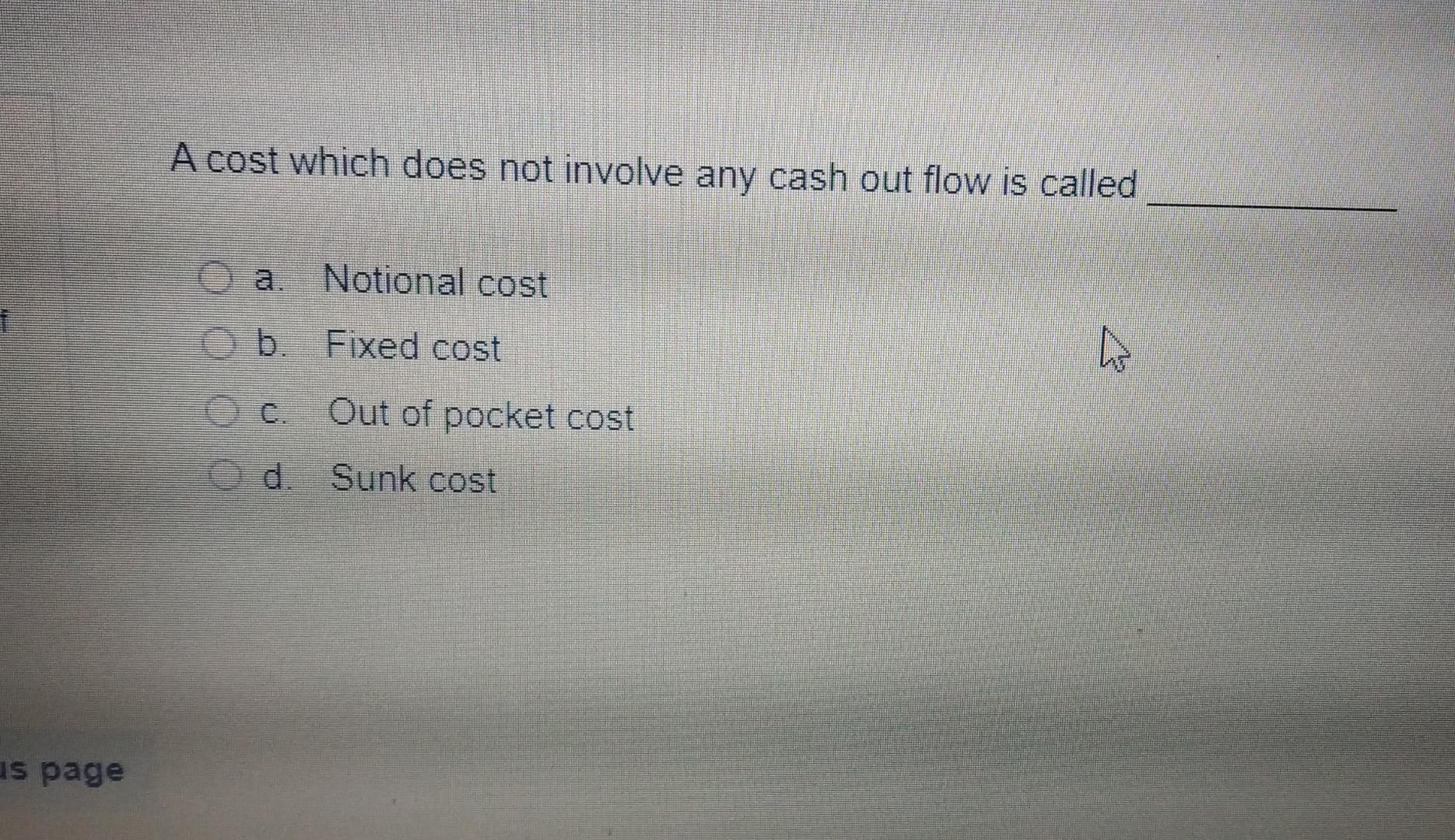 Solved A cost which does not involve any cash out flow is | Chegg.com