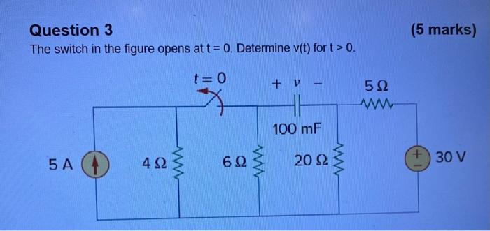Solved The switch in the figure opens at t=0. Determine v(t) | Chegg.com