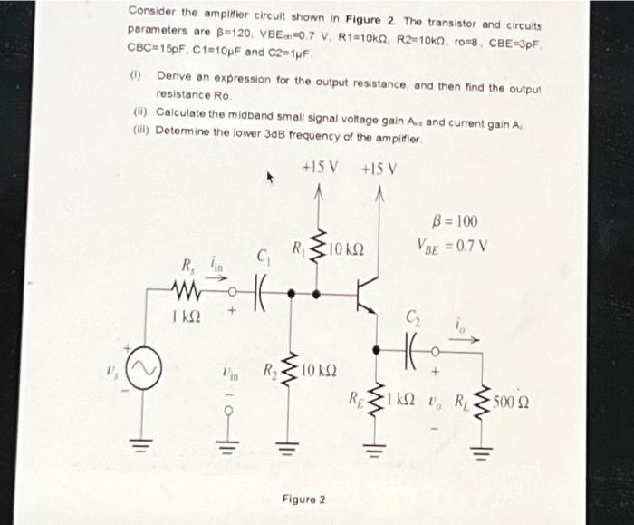 Solved Consider the amplifier circuit shown in Figure 2. The | Chegg.com