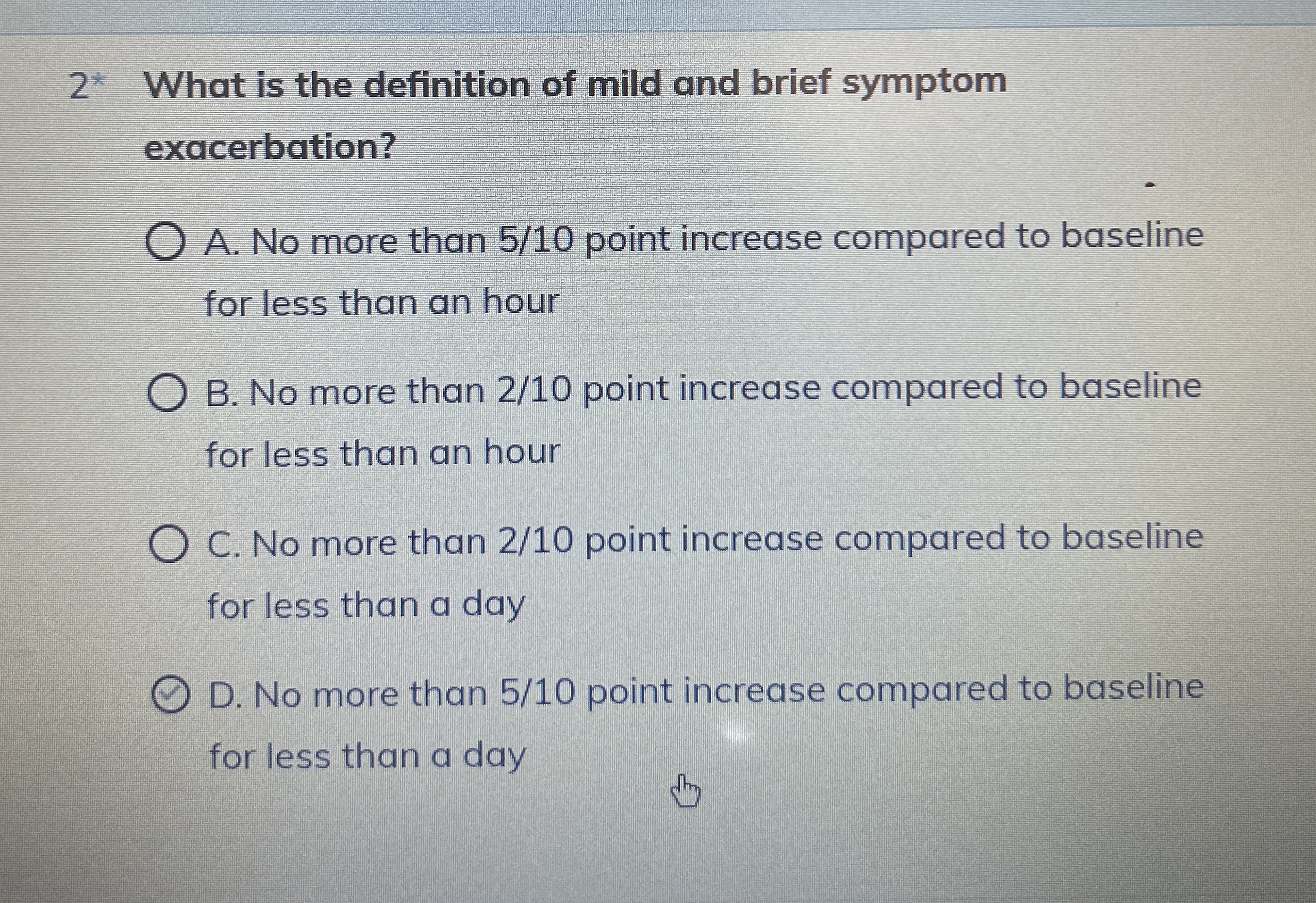 Solved 2* ﻿What is the definition of mild and brief symptom | Chegg.com