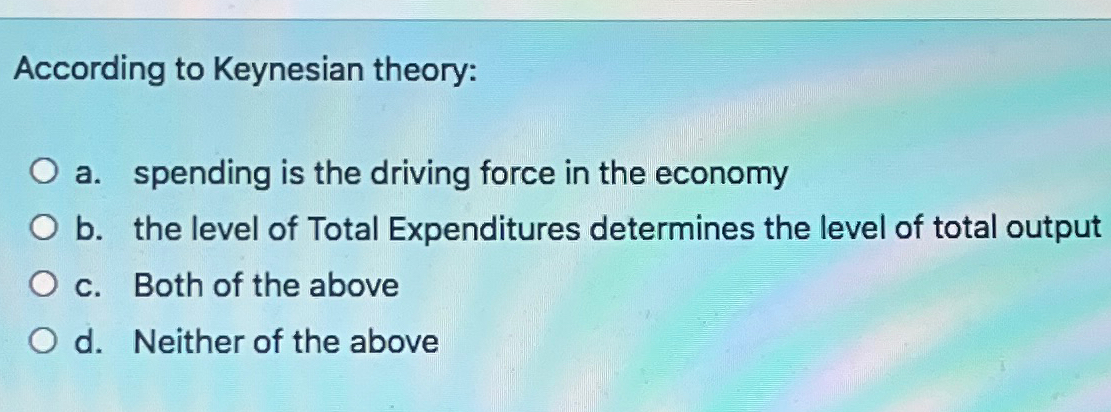 Solved According to Keynesian theory:a. ﻿spending is the | Chegg.com