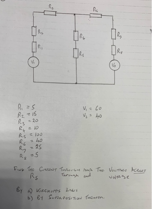 Solved R 25 R2 = 15 R2 = 20 V = 60 V₂ = 40 R = 10 R = 100 R | Chegg.com