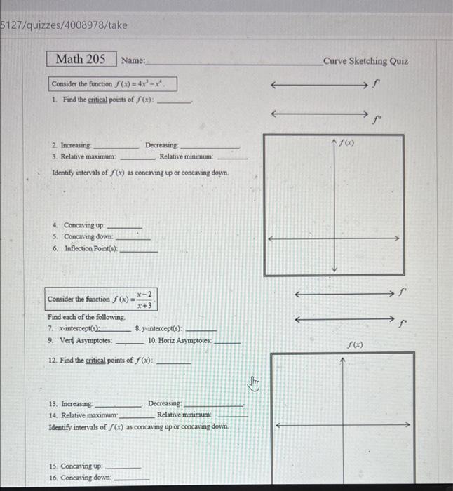 Solved Name: Curve Sketching Quiz Consider the function | Chegg.com