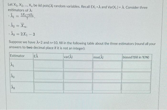 Solved Let X1,X2,…,Xn be iid pois (λ) random variables. | Chegg.com