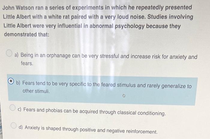 Solved a John Watson ran a series of experiments in which he | Chegg.com