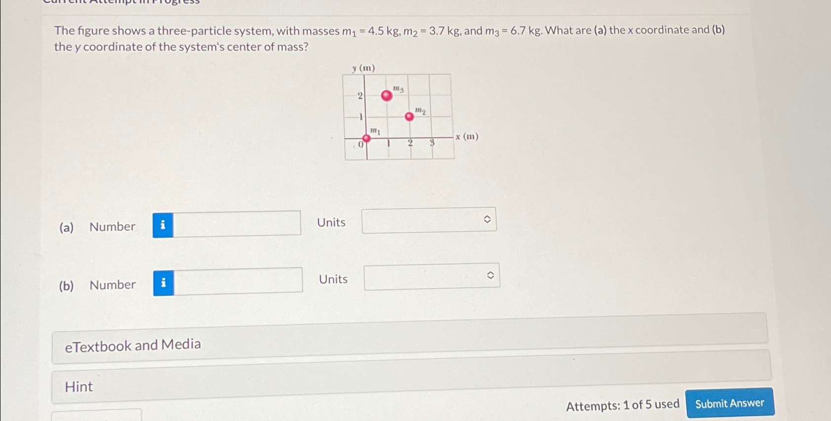 Solved The figure shows a three-particle system, with masses | Chegg.com