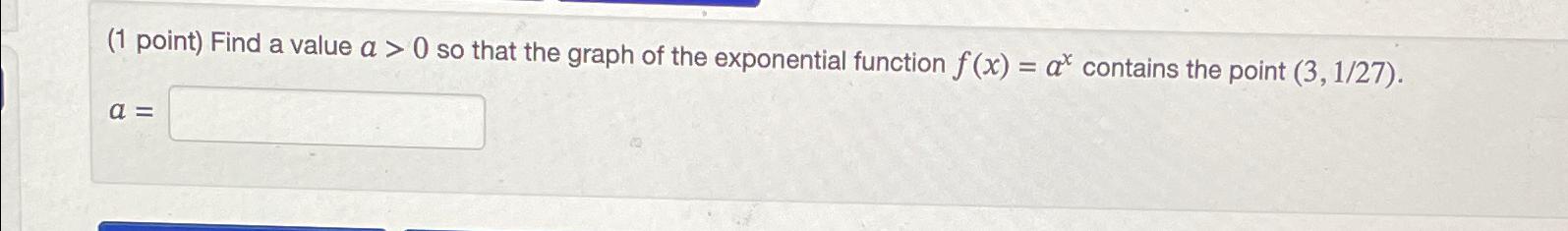 Solved (1 ﻿point) ﻿Find a value a>0 ﻿so that the graph of | Chegg.com