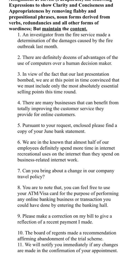 Expressions to show Clarity and Conciseness and | Chegg.com