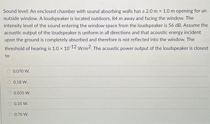 Solved Sound level: An enclosed chamber with sound absorbing | Chegg.com