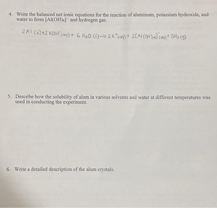 Solved Synthesis of Alum? Introduction Alum is the general | Chegg.com