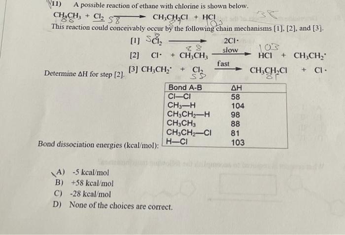 Solved - НСІ + V11) A possible reaction of ethane with | Chegg.com