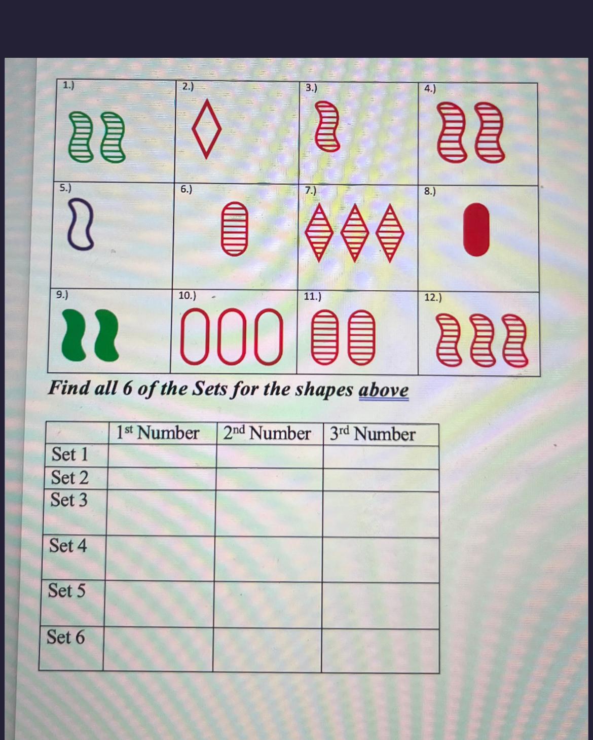 Solved find all 6 ﻿of the sets for the shapes below | Chegg.com