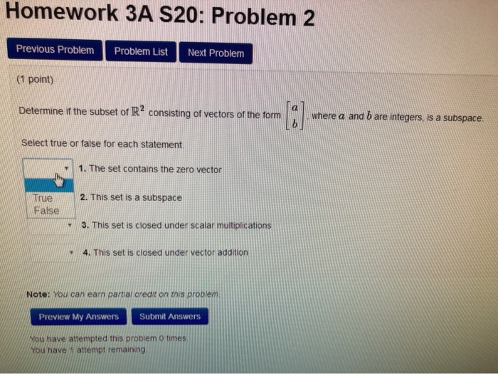 Solved Homework 3A S20: Problem 2 Previous Problem Problem | Chegg.com