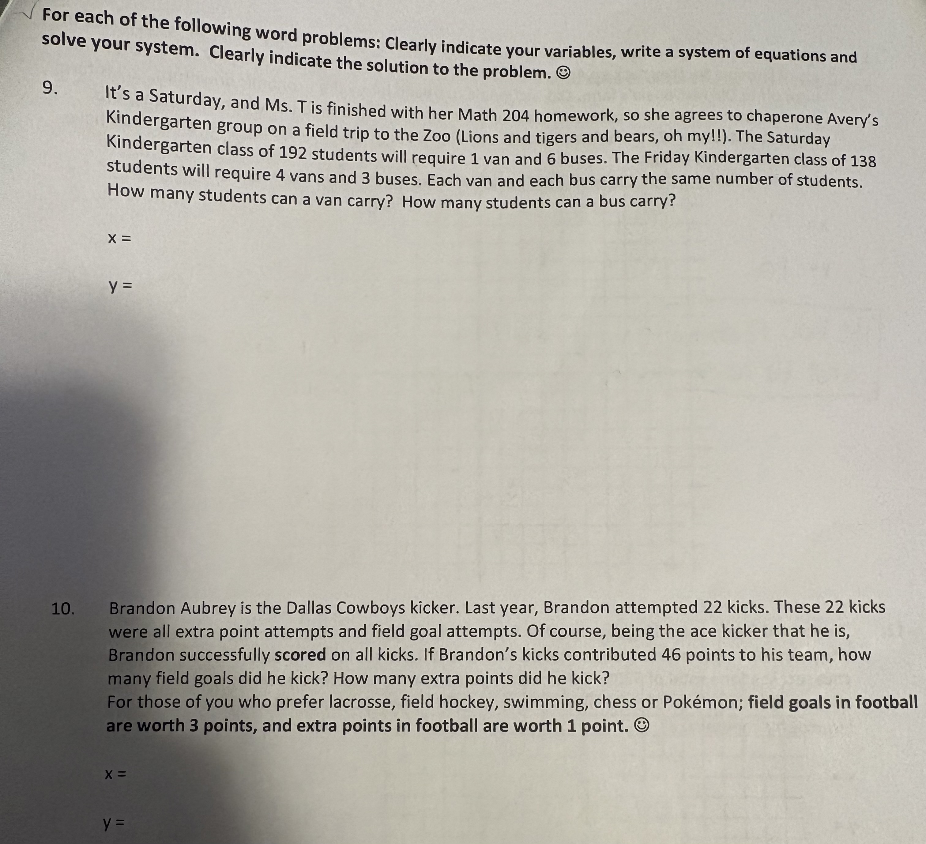 Solved For each of the following word problems: Clearly | Chegg.com