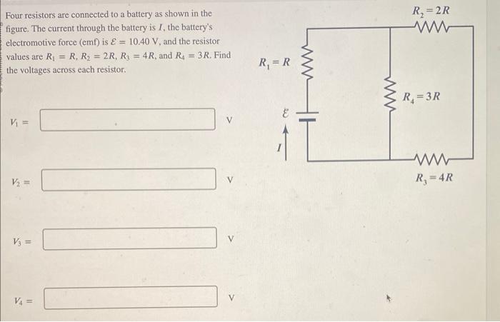 Solved Four resistors are connected to a battery as shown in | Chegg.com