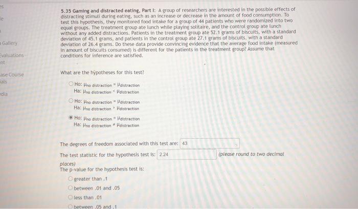 Solved le 5.35 Gaming and distracted eating, Part I: A group | Chegg.com