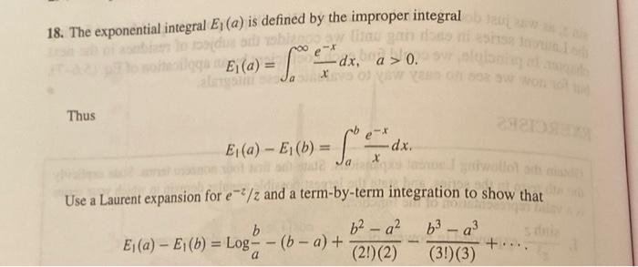 Solved 18. The exponential integral E; (a) is defined by the | Chegg.com