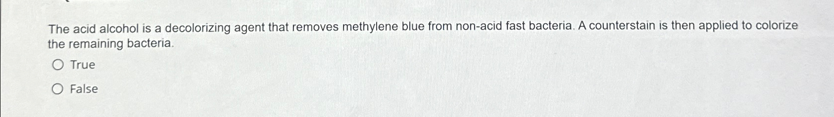 Solved The acid alcohol is a decolorizing agent that removes | Chegg.com