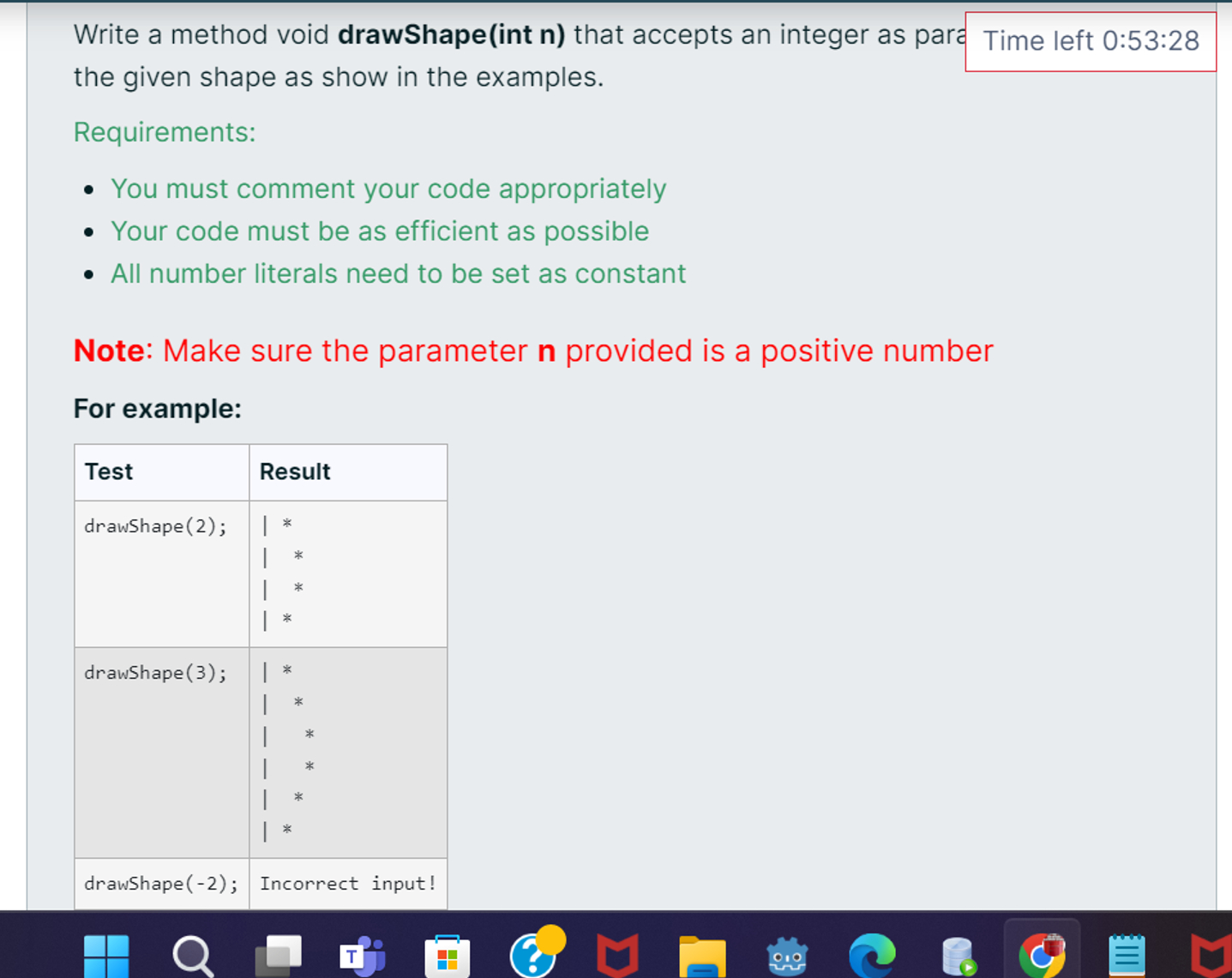 Solved Write a method void drawShape(int n ) ﻿that accepts | Chegg.com