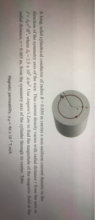 Solved A long, solid cylindrical conductor of radius R | Chegg.com