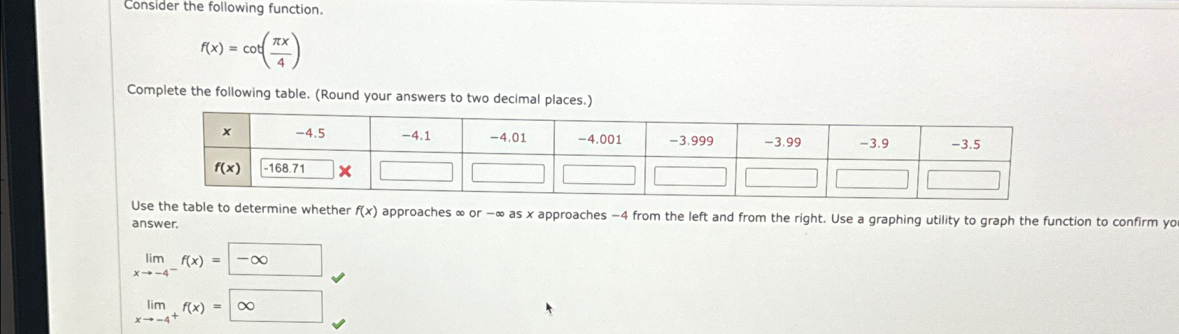Consider the following function.f(x)=cot(πx4)Complete | Chegg.com