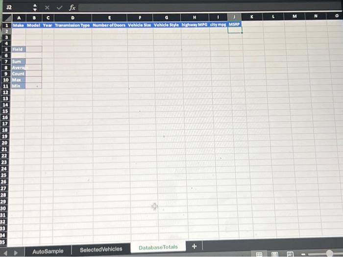 Solved Complete the DatabaseTotals worksheet using the | Chegg.com