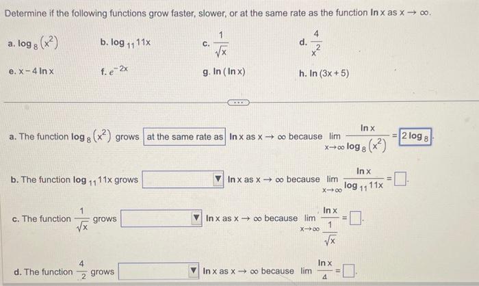 Solved Determine if the following functions grow faster, | Chegg.com