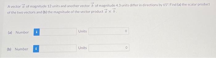 Solved A vector a of magnitude 12 units and another vector b | Chegg.com