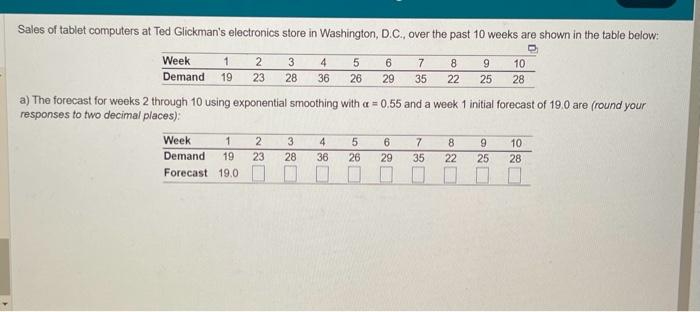 Solved a) The forecast for weeks 2 through 10 using | Chegg.com