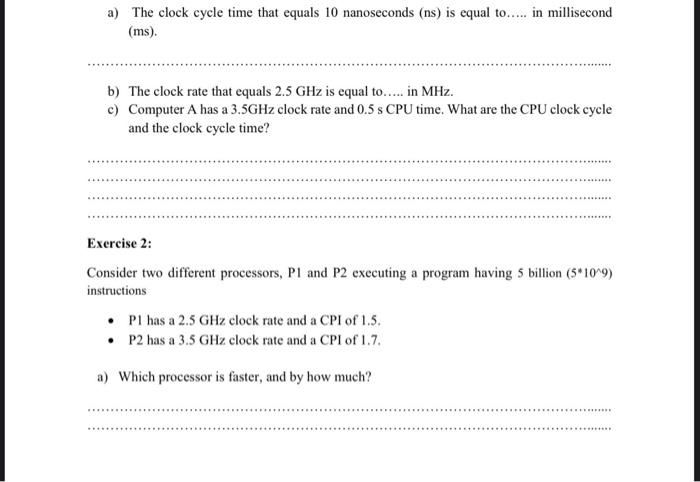 Solved a) The clock cycle time that equals 10 nanoseconds | Chegg.com