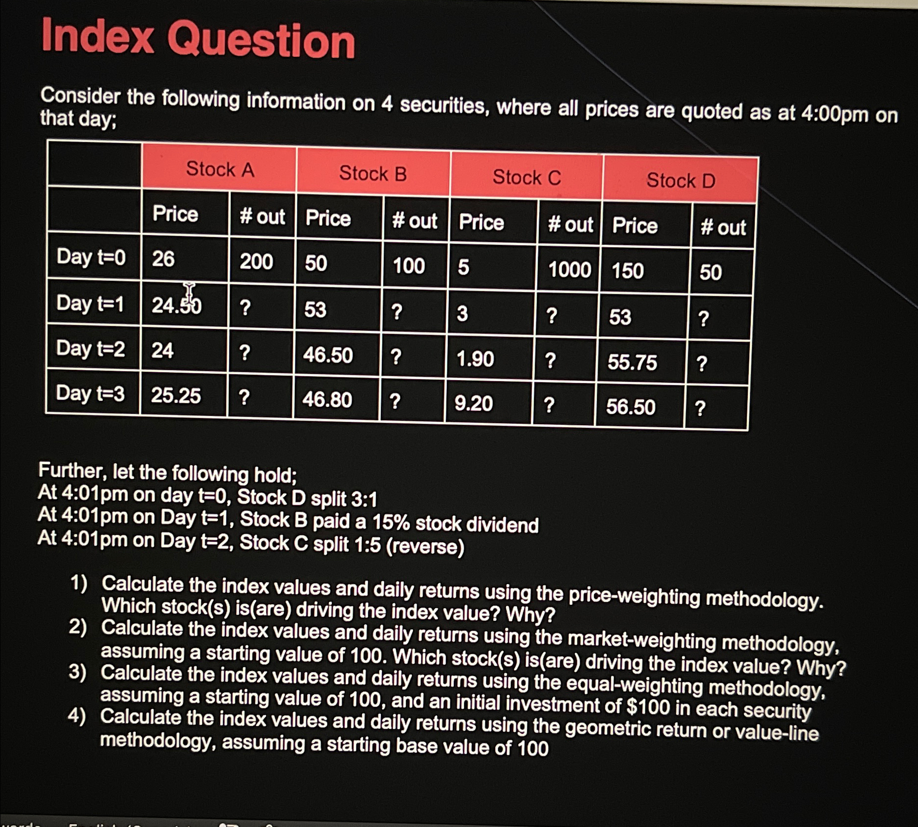 Solved Index QuestionConsider the following information on 4 | Chegg.com