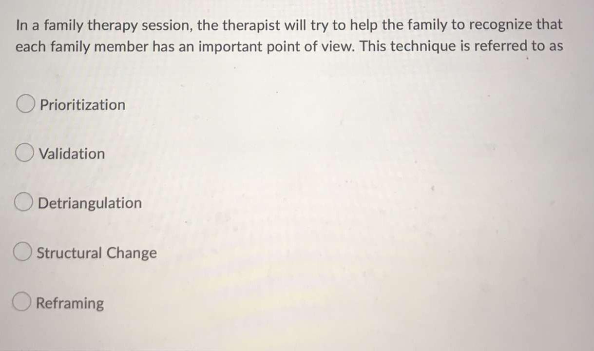 Solved In a family therapy session, the therapist will try | Chegg.com