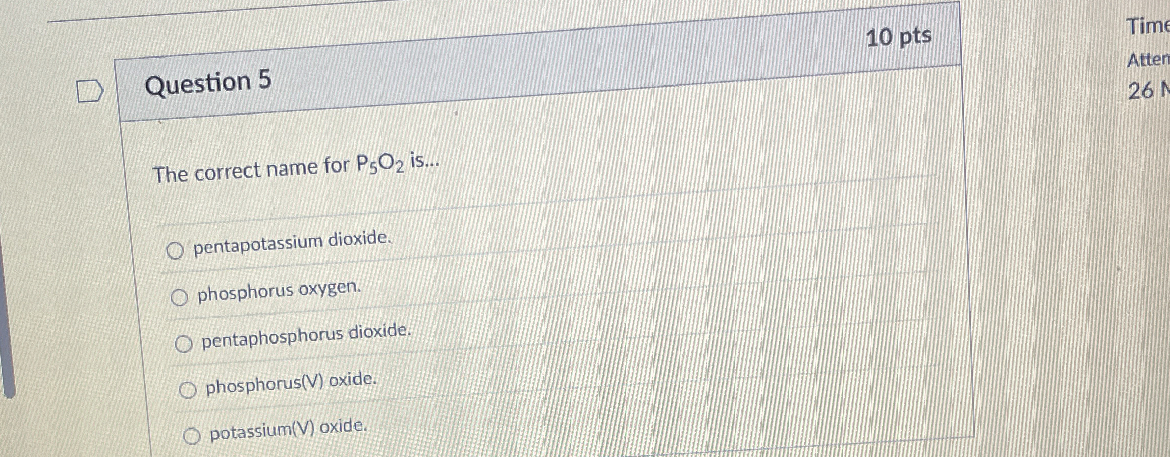 Solved Question 510 ﻿ptsThe correct name for P5O2 | Chegg.com