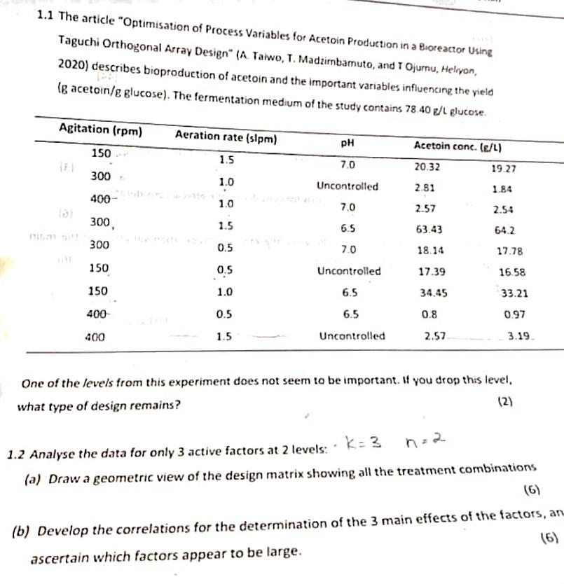 Solved 1.1 The article "Optimisation of Process Variables | Chegg.com