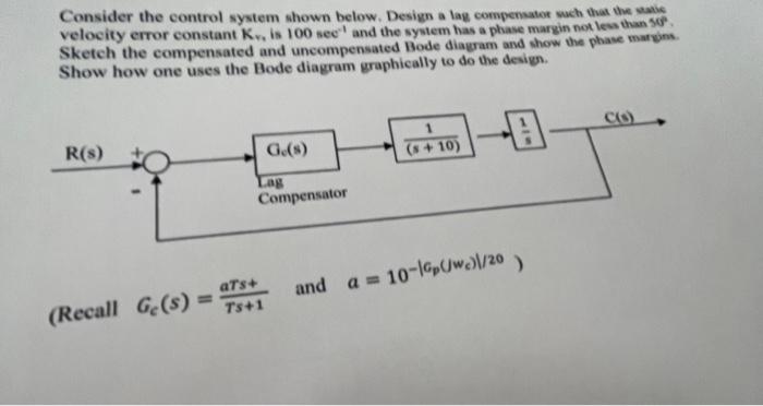 Consider the control system shown below. Design a lag | Chegg.com
