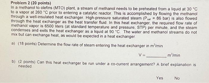 Solved Problem 2 (20 points) In a methanol to olefins (MTO) | Chegg.com