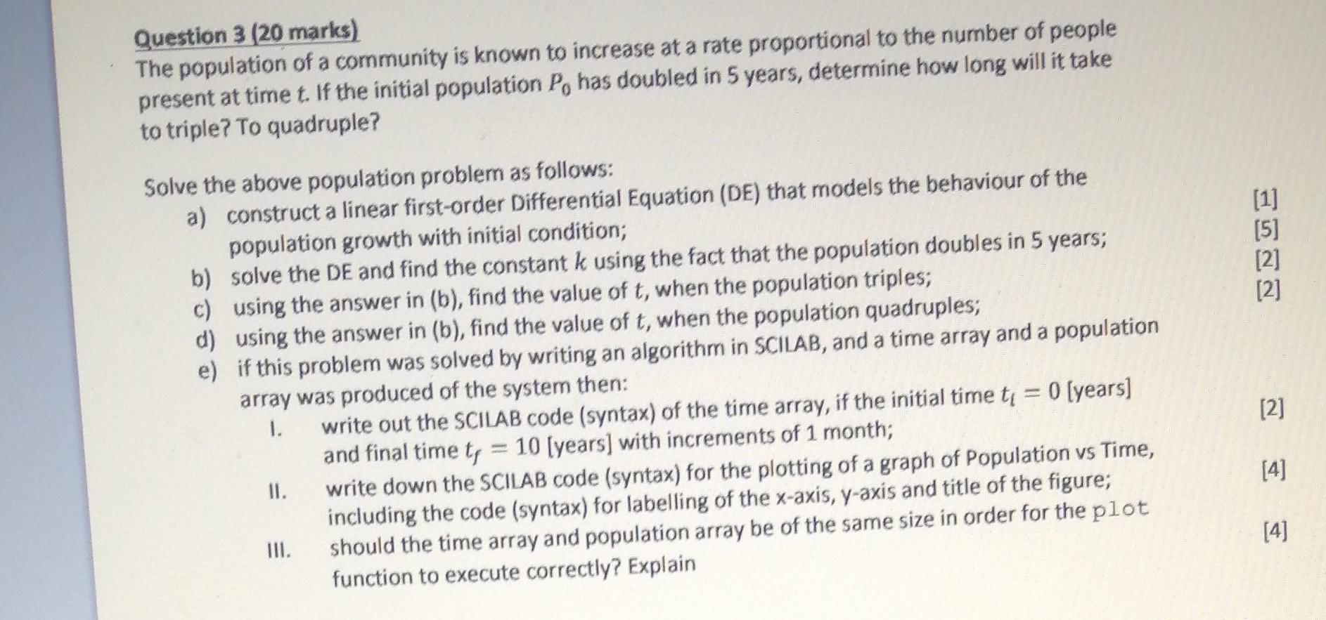 Solved Question 3 (20 marks) The population of a community | Chegg.com