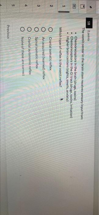 Solved 18 . D 2 points The vomit center in the brain stem | Chegg.com