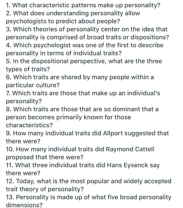 Solved 1. What characteristic patterns make up personality? | Chegg.com