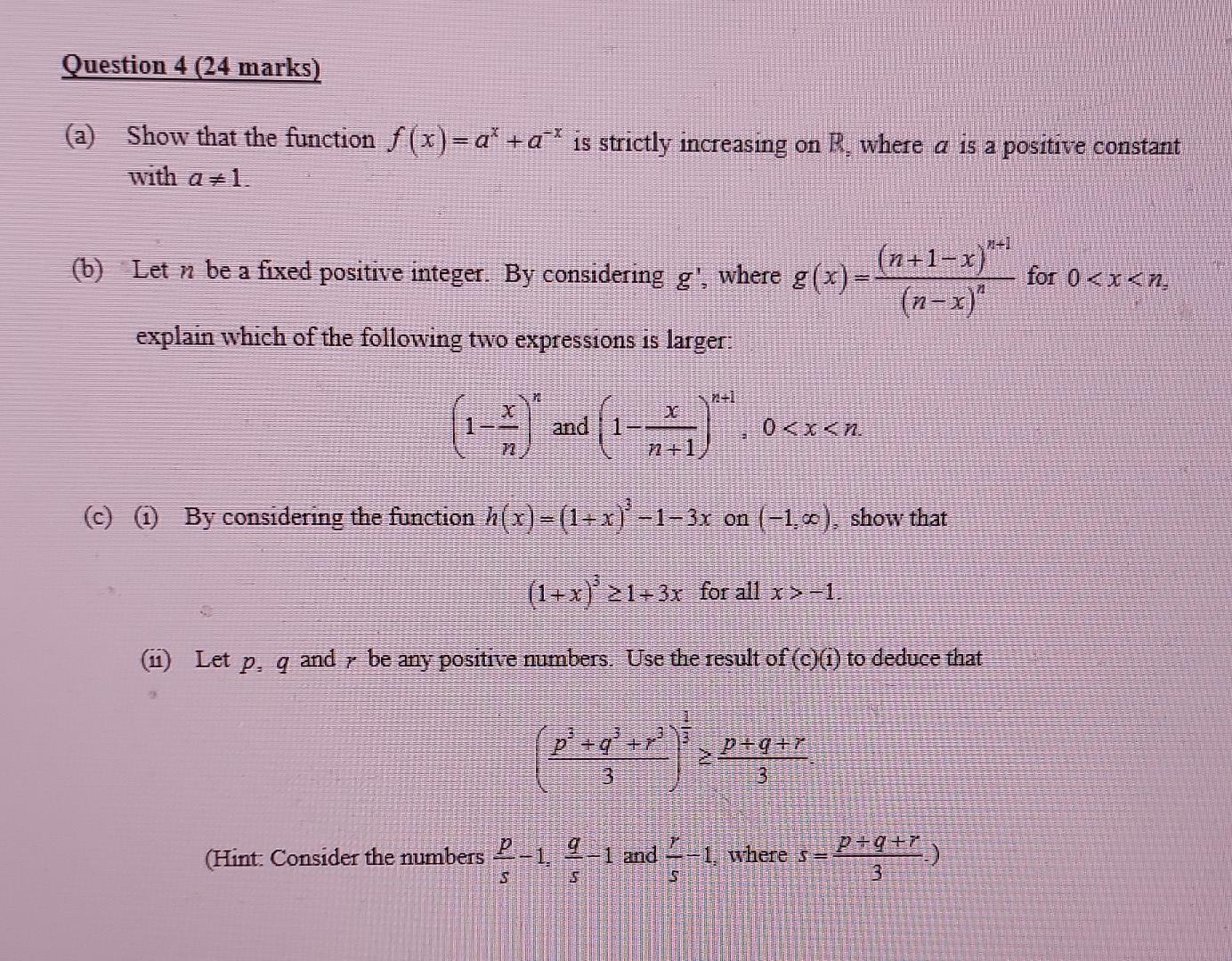 Solved A Show That The Function F X Ax A−x Is Strictly