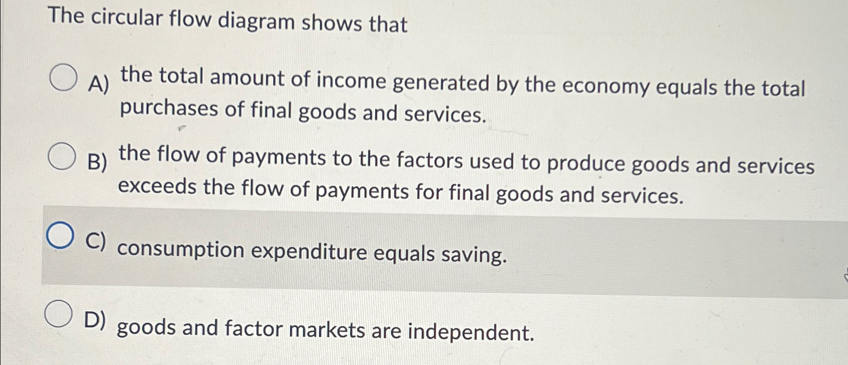 Solved The circular flow diagram shows thatA) ﻿the total | Chegg.com