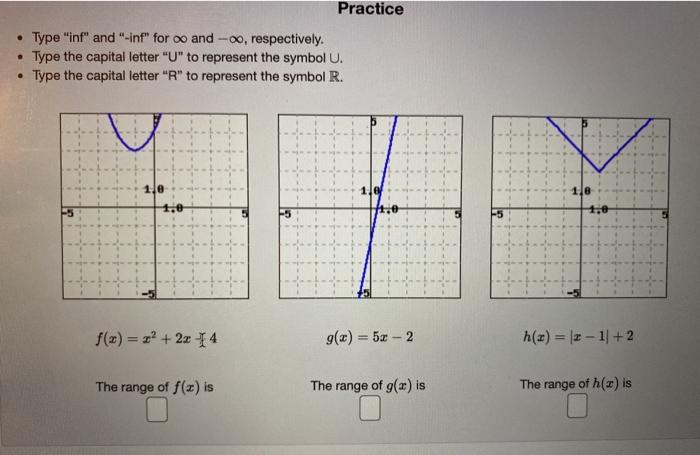 Solved Practice • Type "inf" and "-inf" for oo and --oo, | Chegg.com