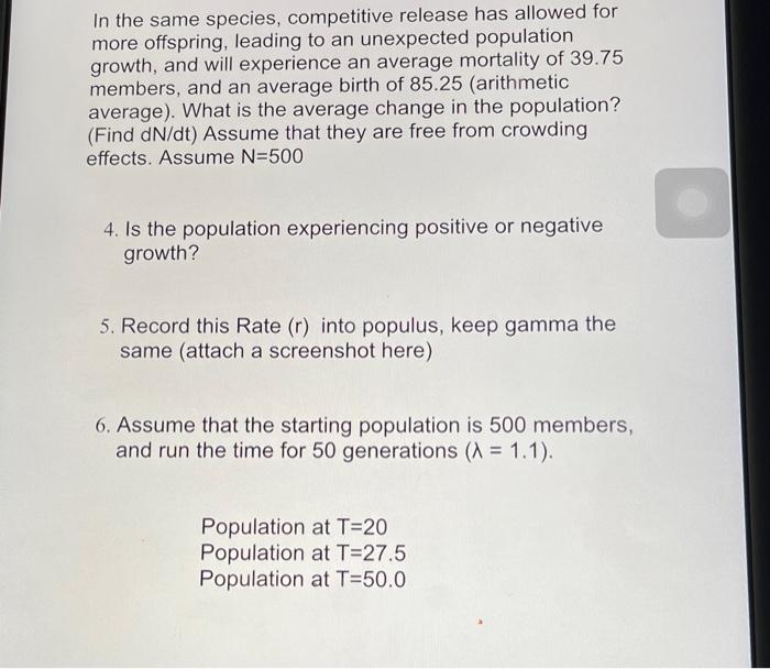Solved In the same species, competitive release has allowed | Chegg.com