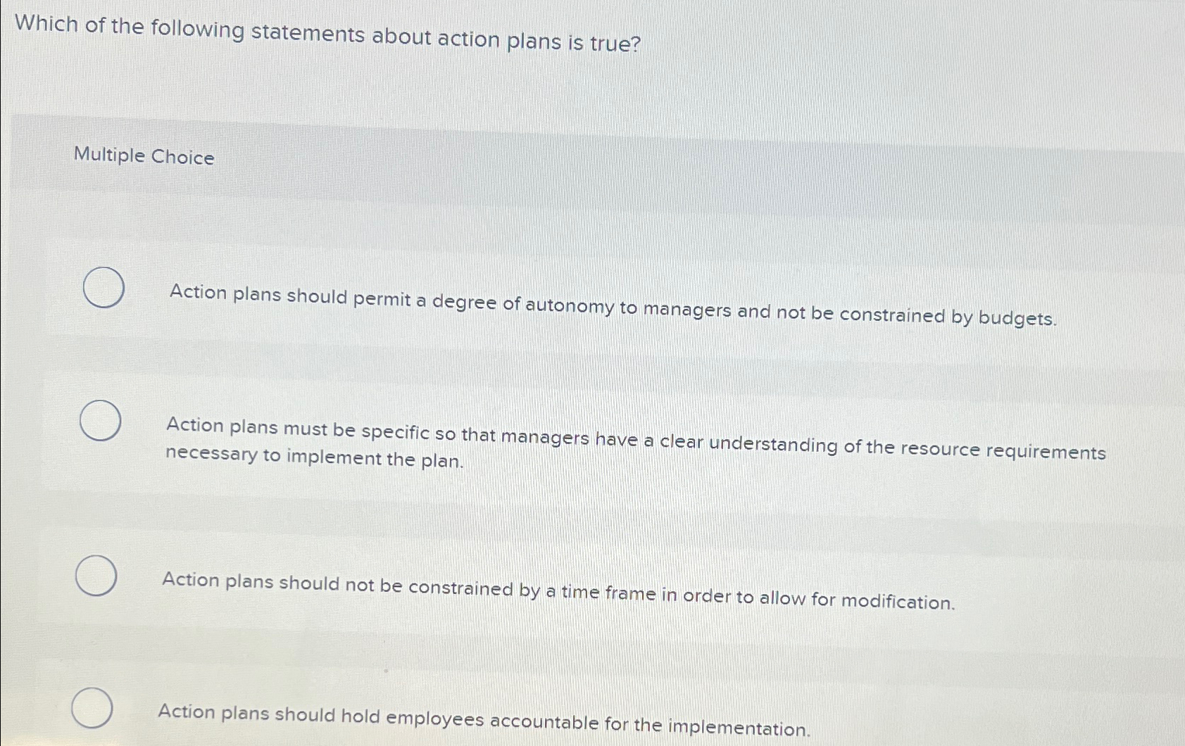 Solved Which of the following statements about action plans | Chegg.com
