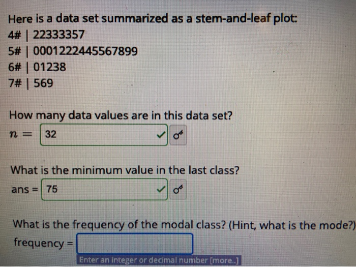 Solved Here is a data set summarized as a stem-and-leaf | Chegg.com