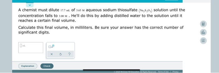 Solved A chemist must dilute 17.7 ml of 3.65 M aqueous | Chegg.com